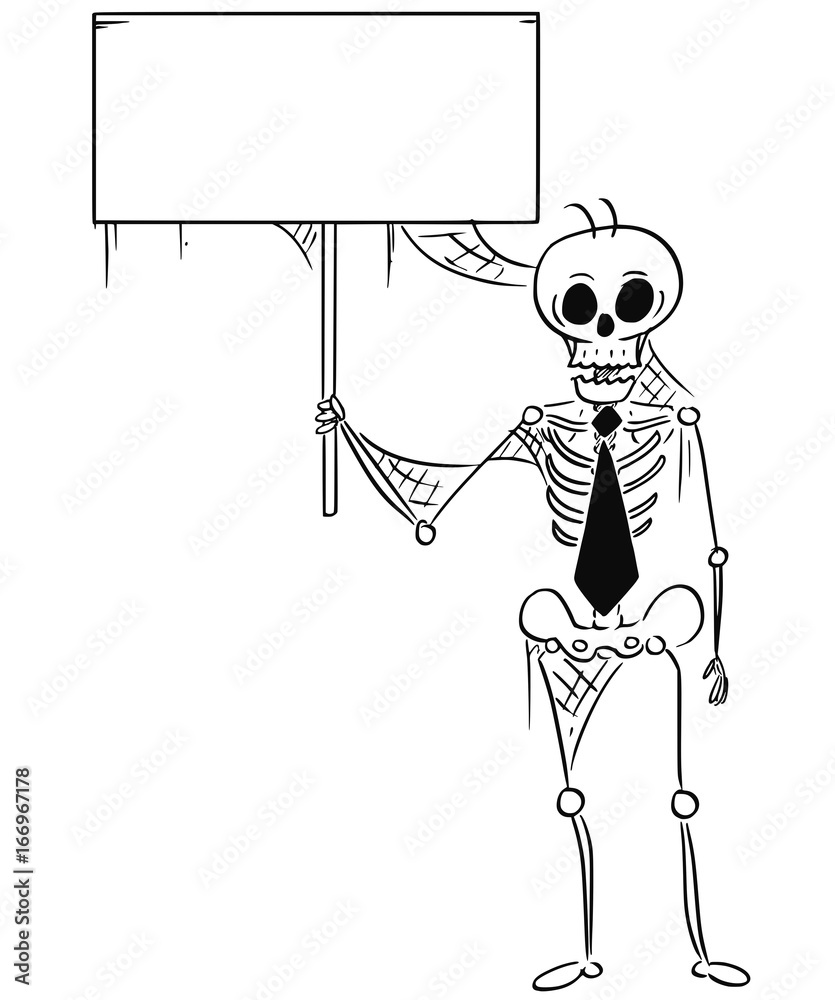 Cartoon Illustration of Human Skeleton of Dead Businessman Holding ...