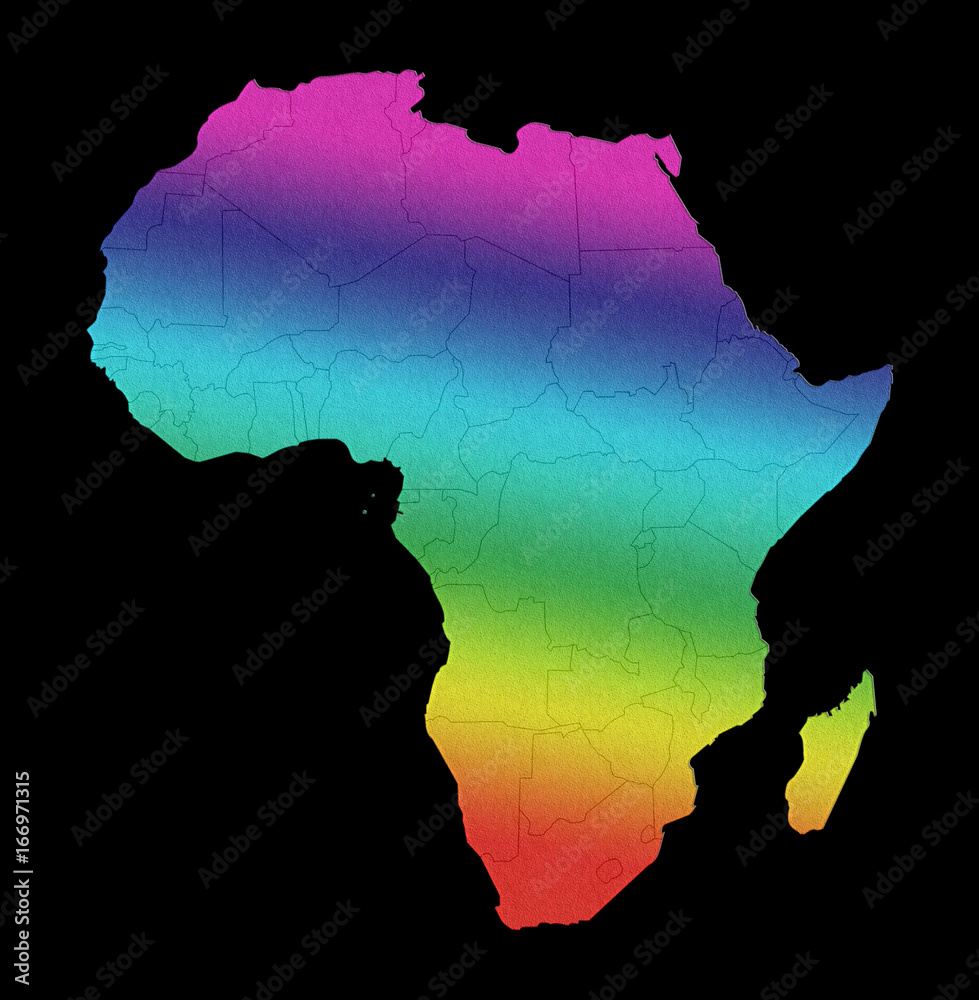 Africa gay pride lgbt rainbow flag map concept isolated on black ...