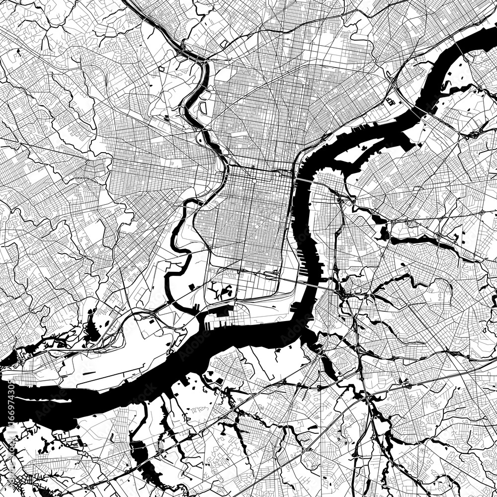 Philadelphia Monochrome Vector Map Stock Vector | Adobe Stock