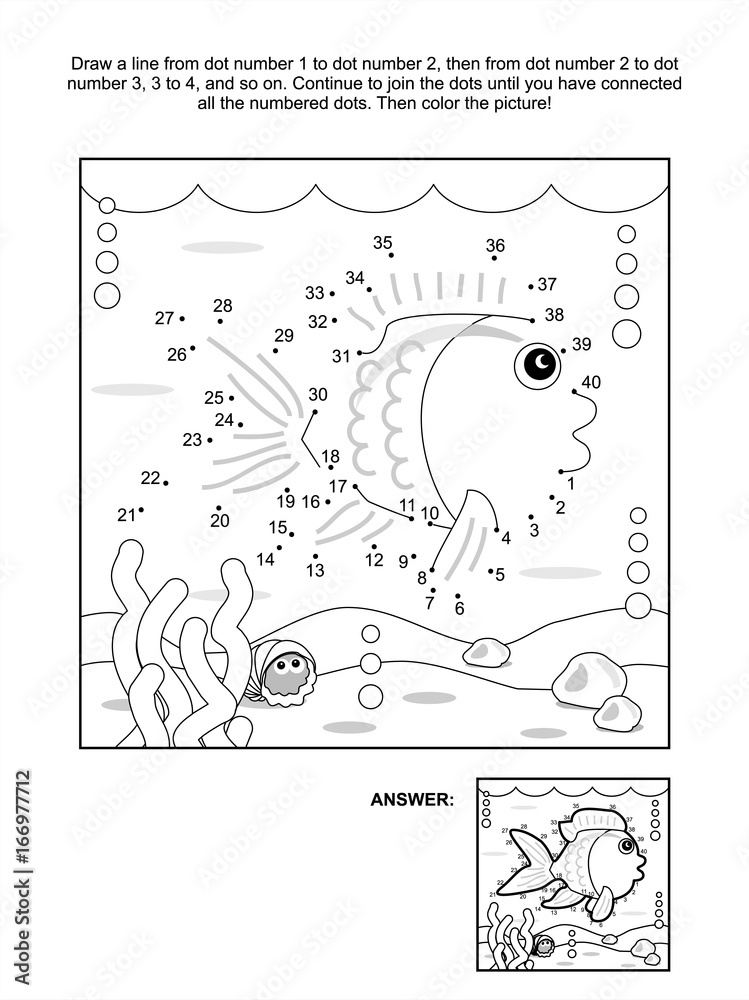 Connect the dots picture puzzle and coloring page, underwater life ...