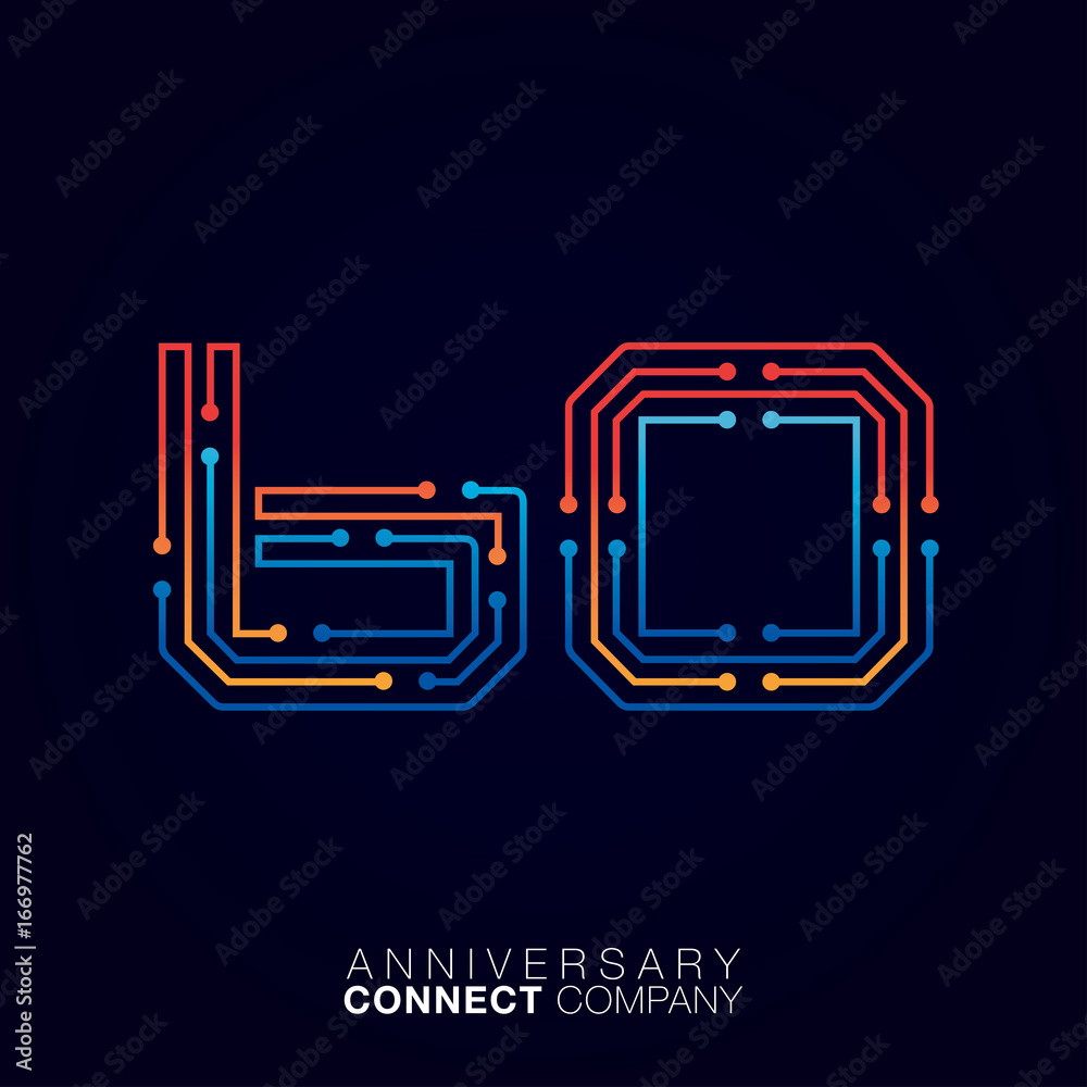 60 Anniversary, Letter sixty logotype orange and blue color,Technology ...