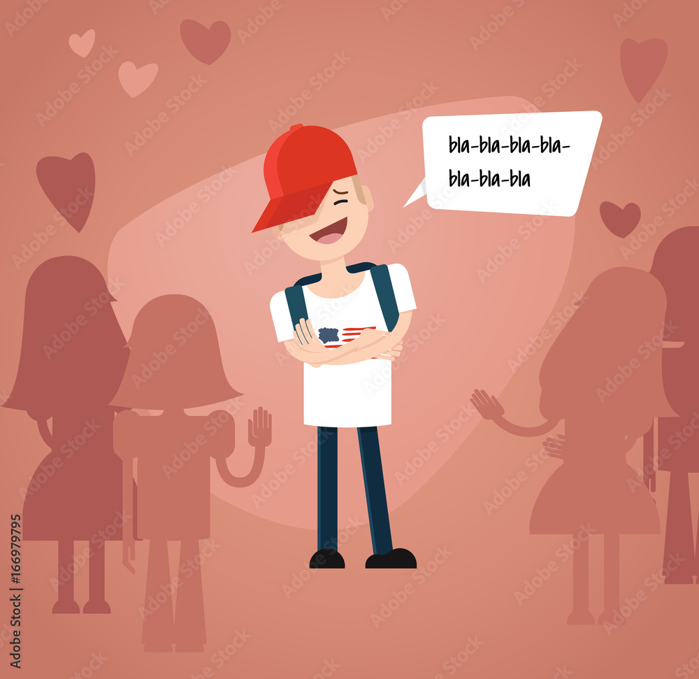 Schoolboy posing and demonstrating self-confidence. Vector cartoon ...