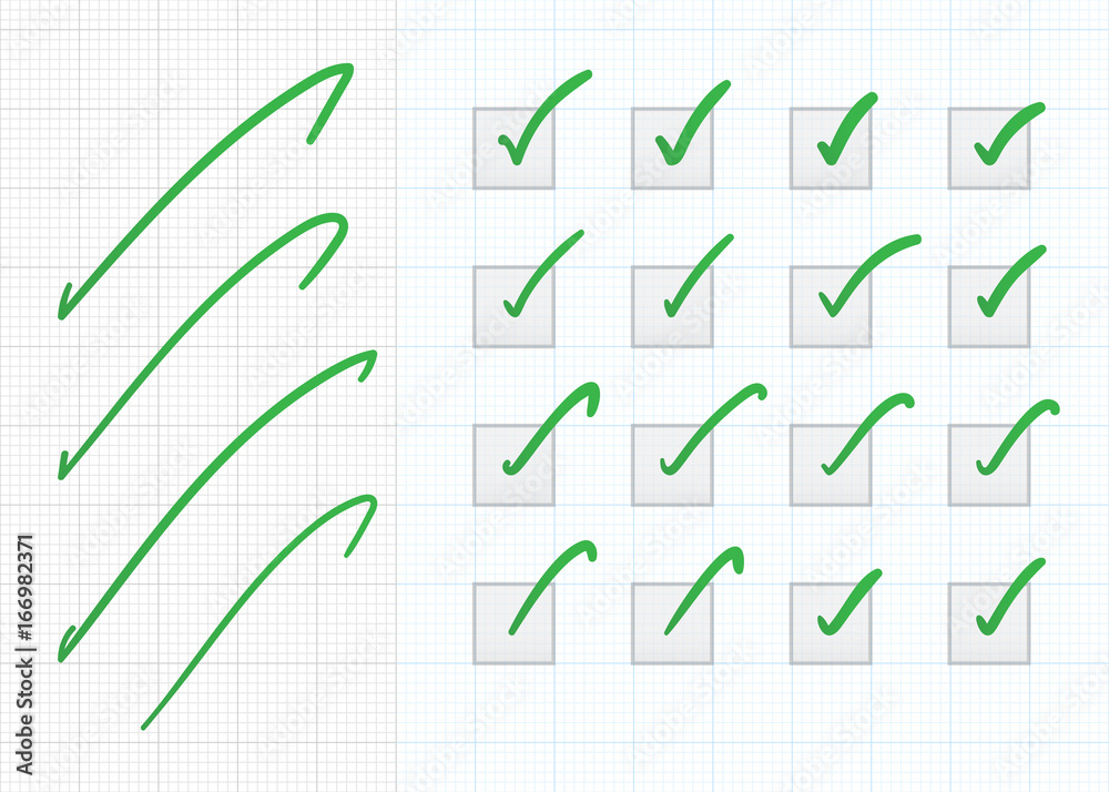 Vector set of 20 hand writing correct check mark flat symbol icons for ...