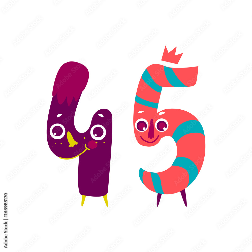 Vector cute animallike character number forty five. Flat cartoon ...