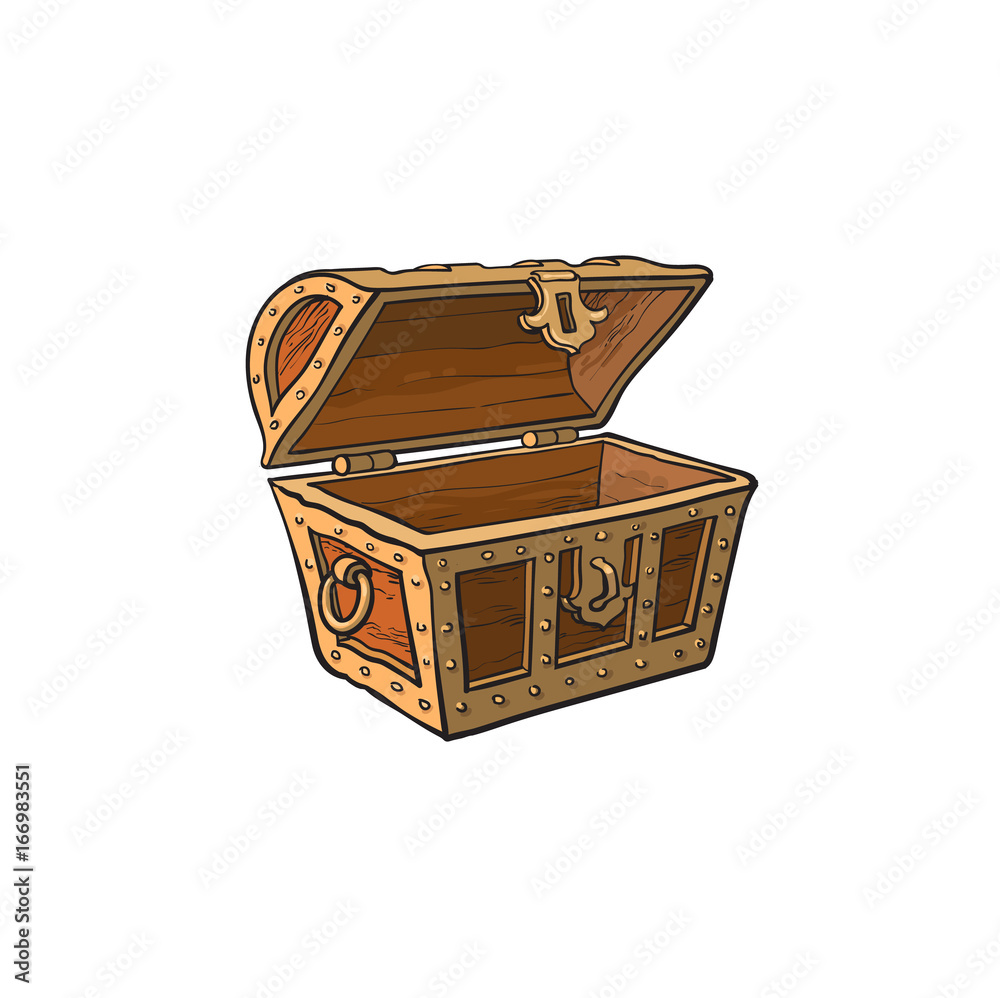 vector opened empty wooden treasure chest. Isolated illustration on a ...