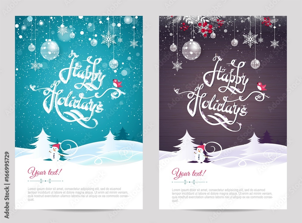 Christmas cards with calligraphy. Hand drawn design elements ...