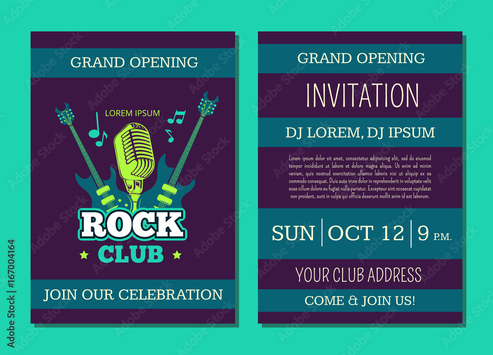 Vector invitation card template opening rock music club with vintage ...