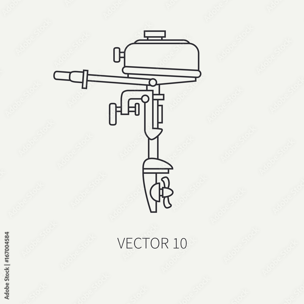 Line flat vector fisher and camping icon outboard motor. Fisherman ...