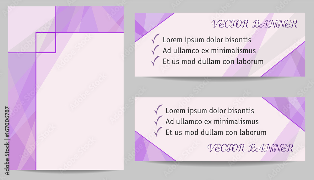 Cover A4 and two banners templates. Abstract violet backgrounds with ...