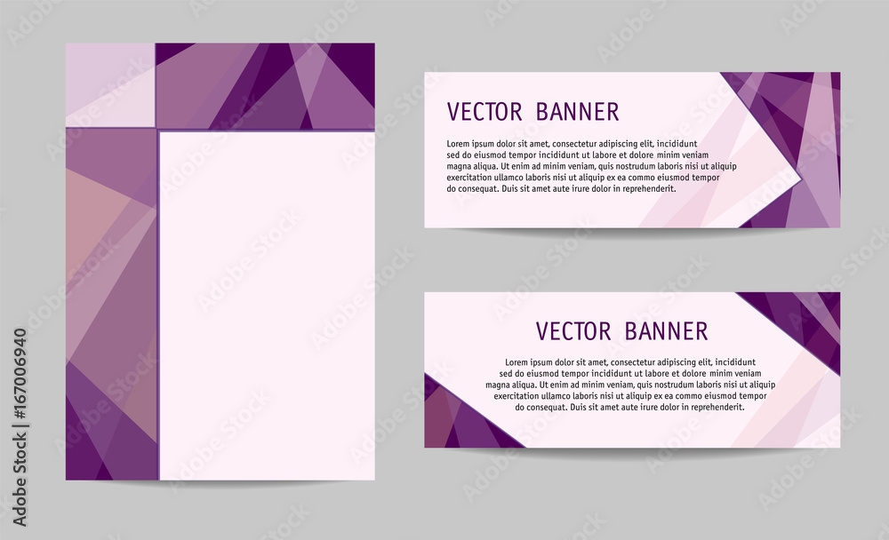 Layout set: cover and two banners. Bright violet geometric backgrounds ...