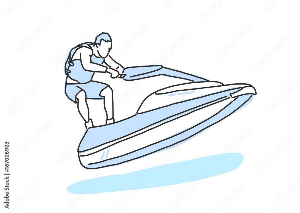 Jet ski. line drawing. hand drawn. vector illustration. Stock Vector ...