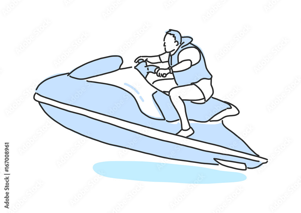 Jet ski. line drawing. hand drawn. vector illustration. Stock Vector ...