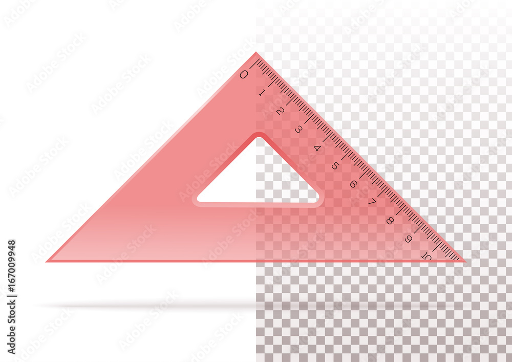 Red plastic transparent triangle. Triangle ruler isolated on a ...