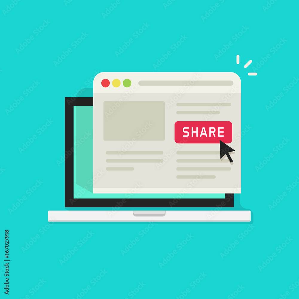 Sharing website page via share button on browser window in laptop ...