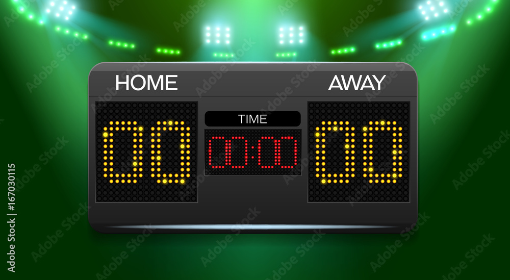 Scoreboard with time and result display and spotlight Stock Vector ...