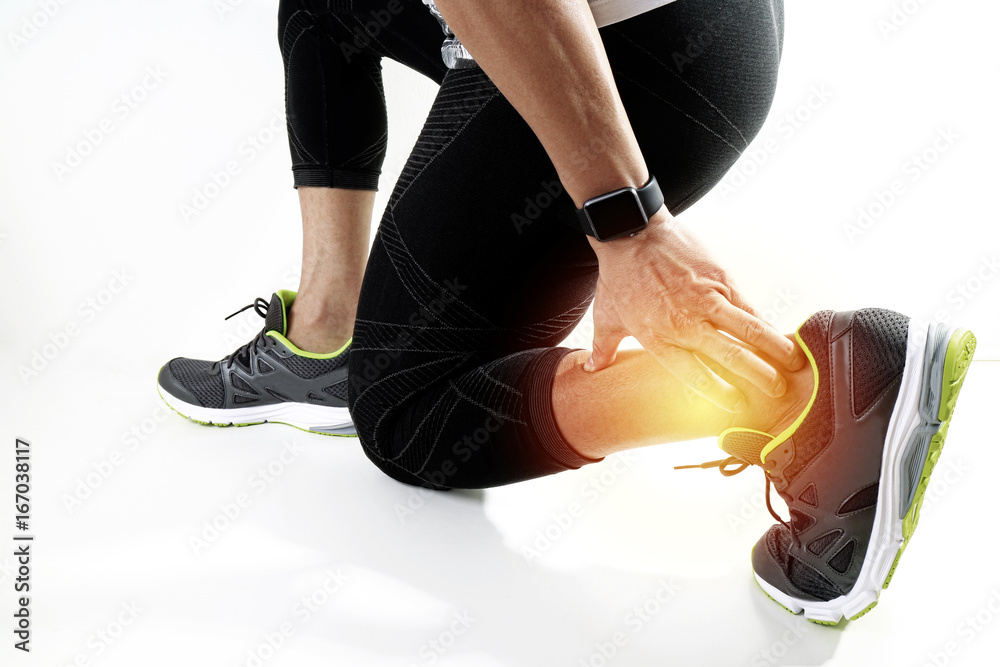 Runner sportsman holding ankle in pain with Broken twisted joint ...