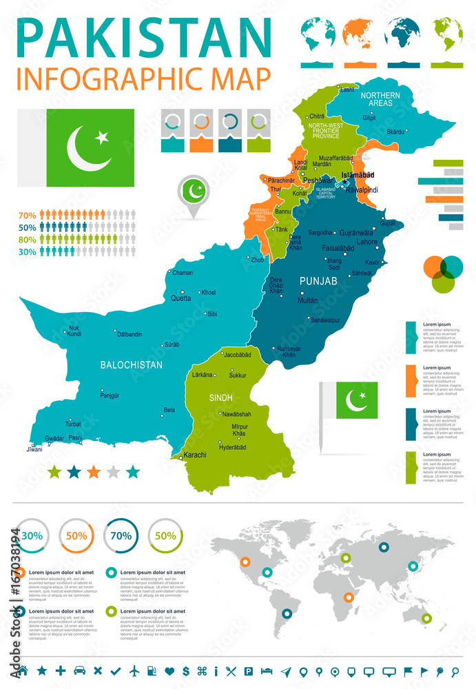 Pakistan - infographic map and flag - illustration Stock Vector | Adobe ...