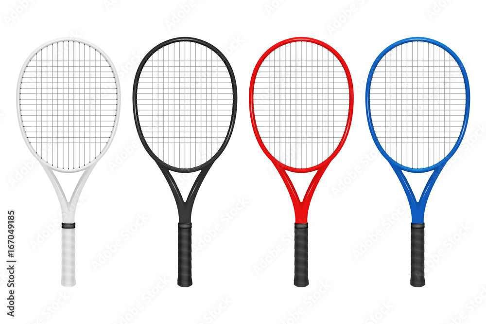 Vector realistic tennis racket set, closeup isolated on white ...