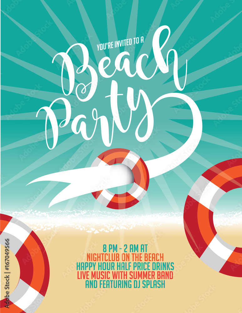 Beach Party pool float poster flyer, marketing or banner background ...