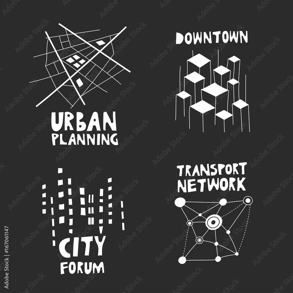 Vector set of trendy logos on the theme of urban planning, city forum ...