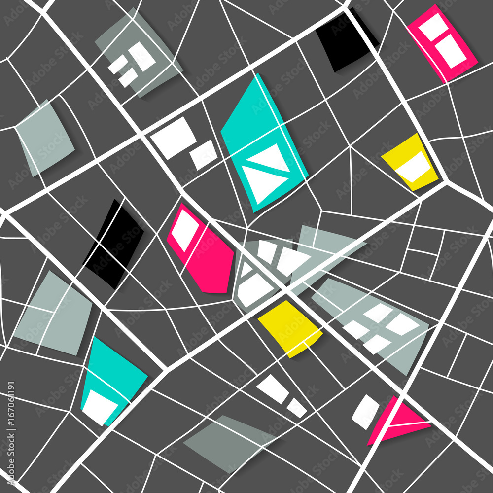 Seamless structure of map of nonexistent city. Black pattern with white ...