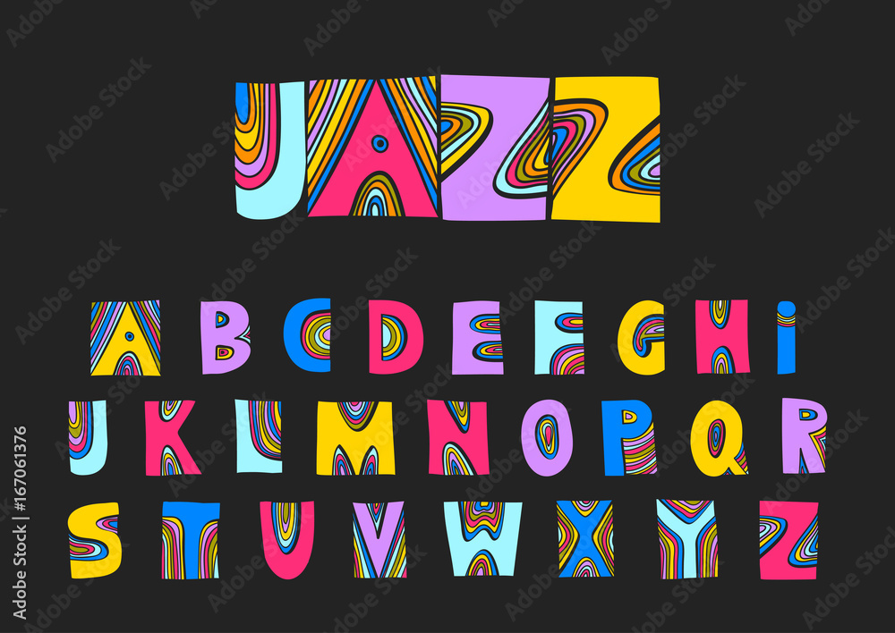 Vector handwritten uppercase artistic colorful alphabet. For design of ...