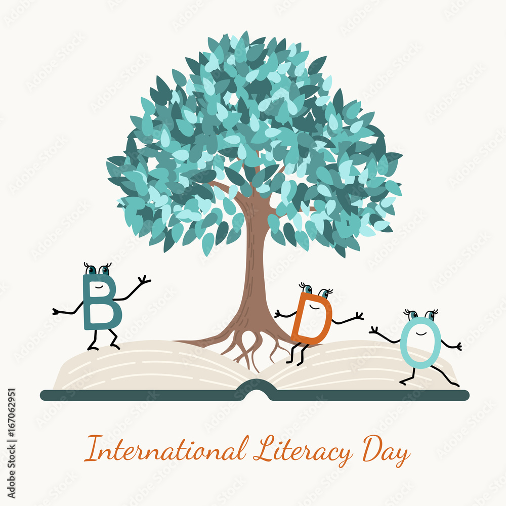 Literacy day concept symbol vector design illustration. Open book ...