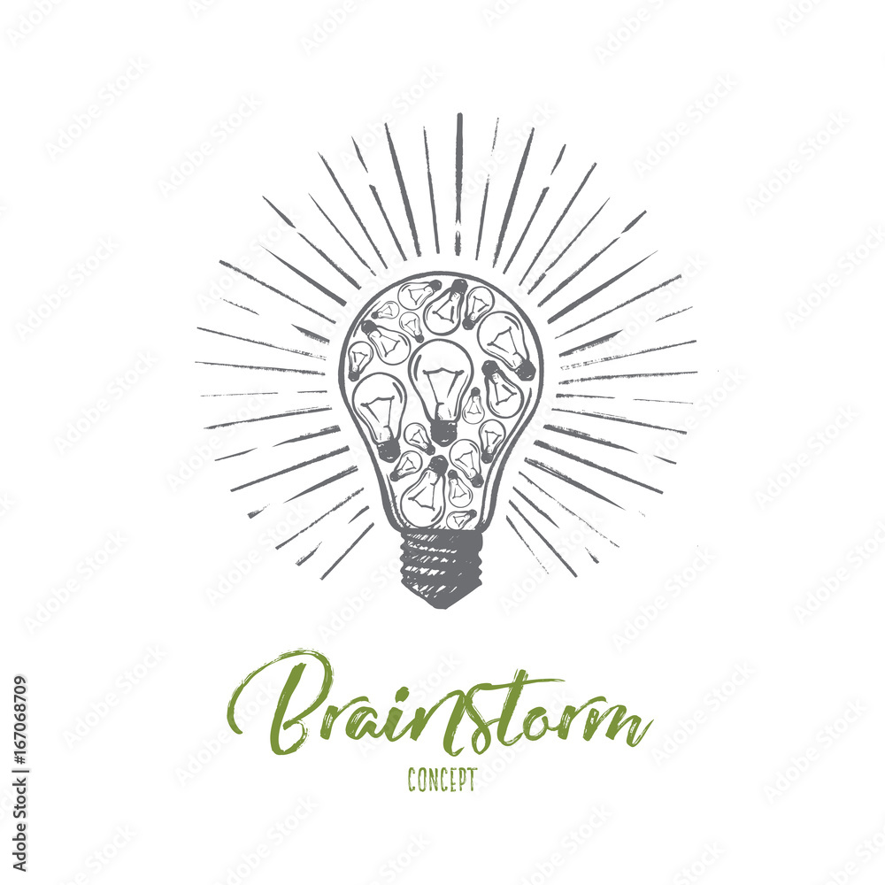 Brainstorm concept. Hand drawn light bulb as a symbol of good idea ...