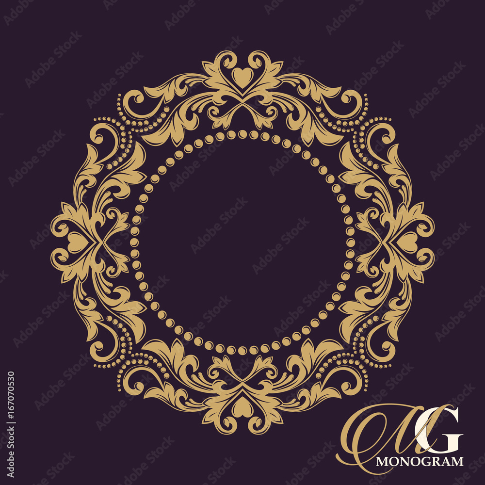 Gold graceful frame. Decorative floral border. Heraldic symbols ...