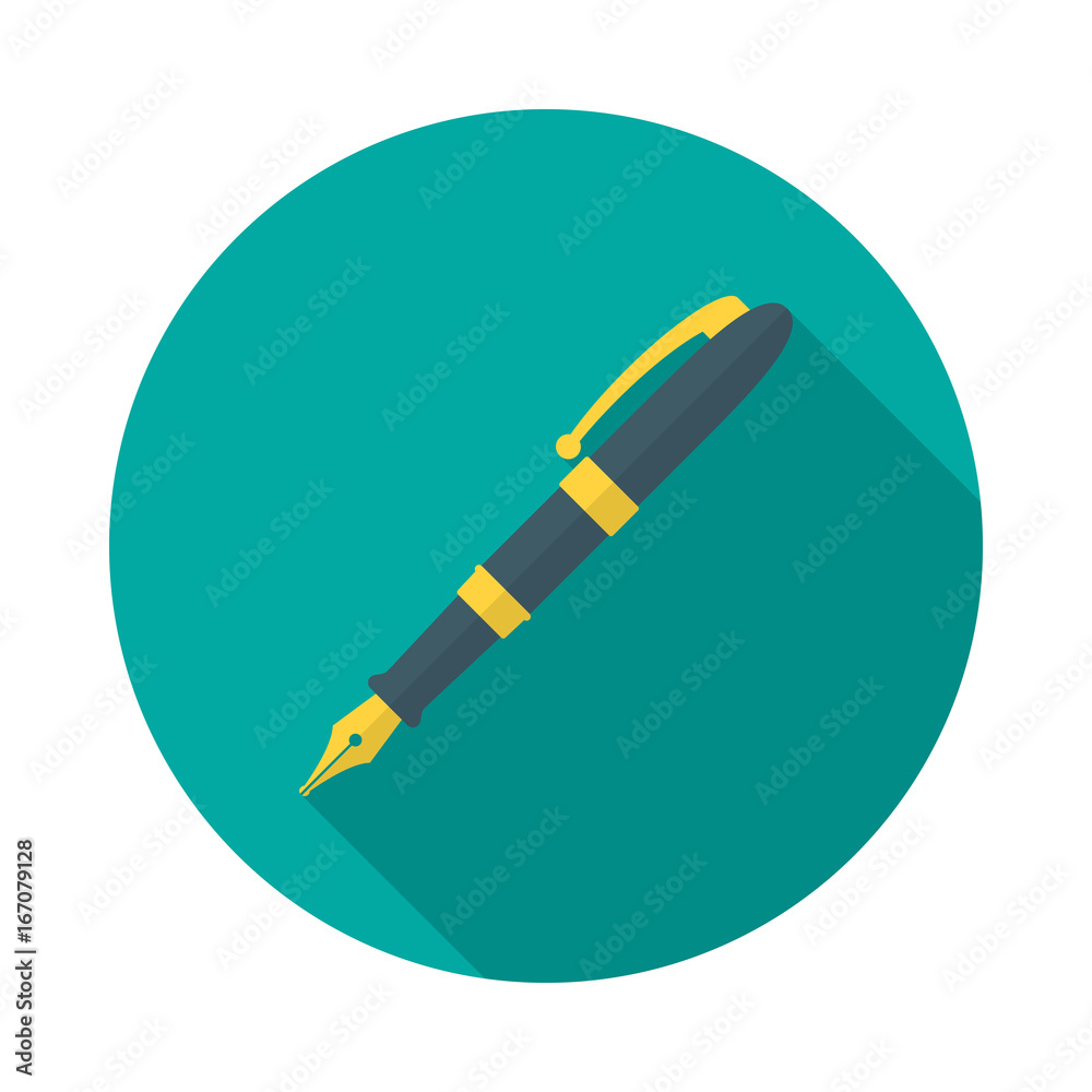 Pen circle icon with long shadow. Flat design style. Fountain pen ...