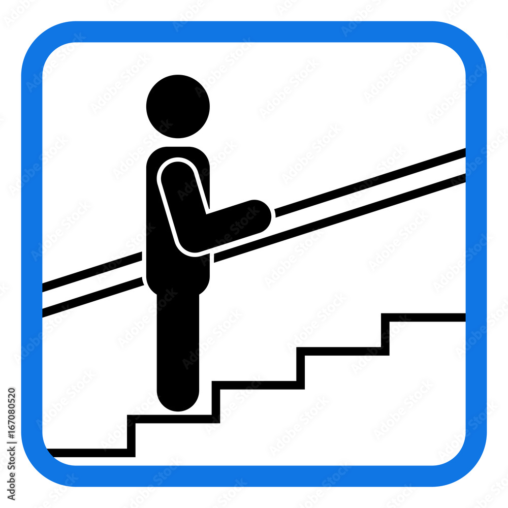 Please use handrail in escalator. Sign. Vector illustration. Stock ...