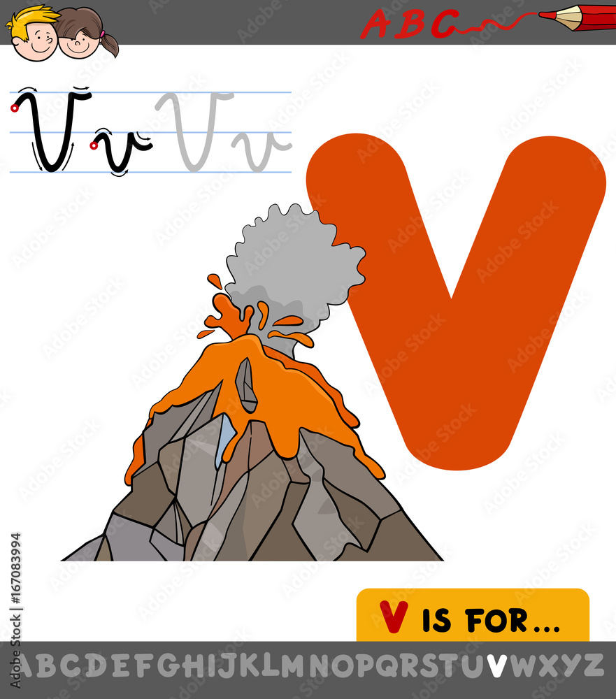 letter v with cartoon volcano Stock Vector | Adobe Stock