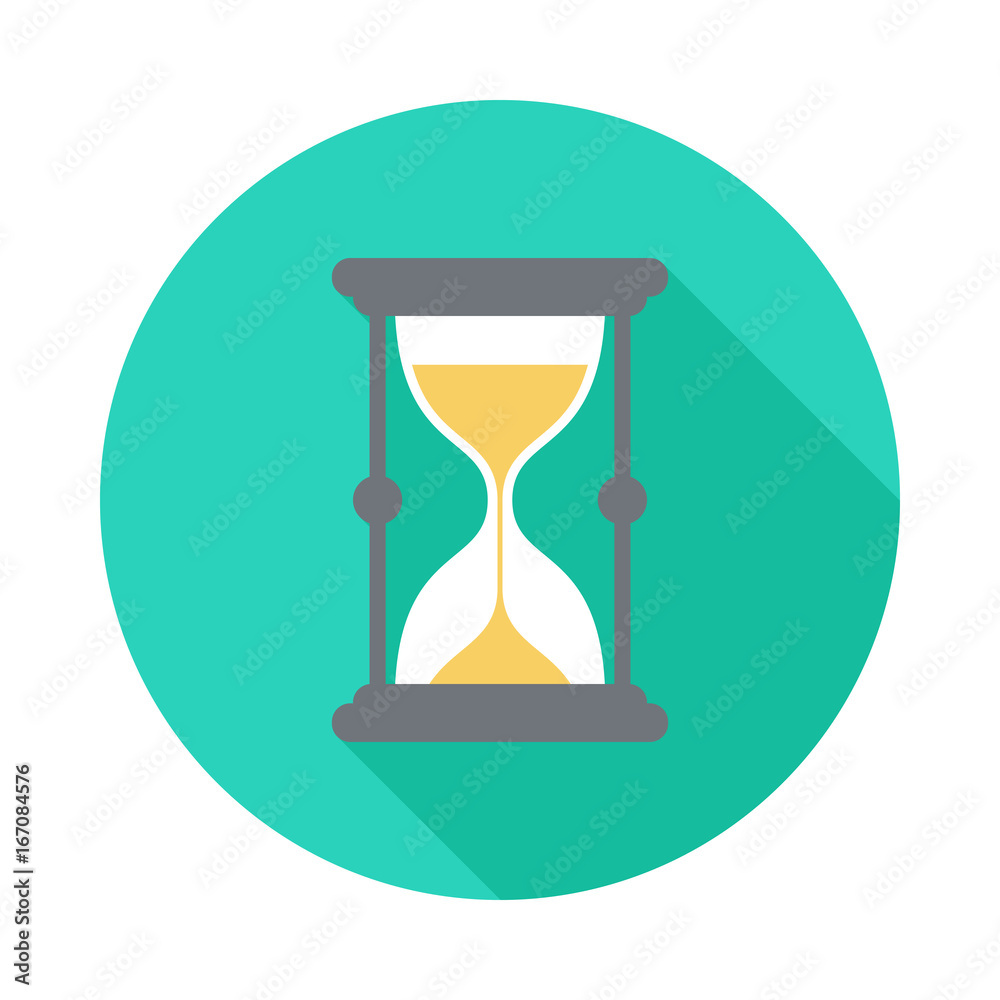 Sand watch circle icon with long shadow. Flat design style. Sand watch ...