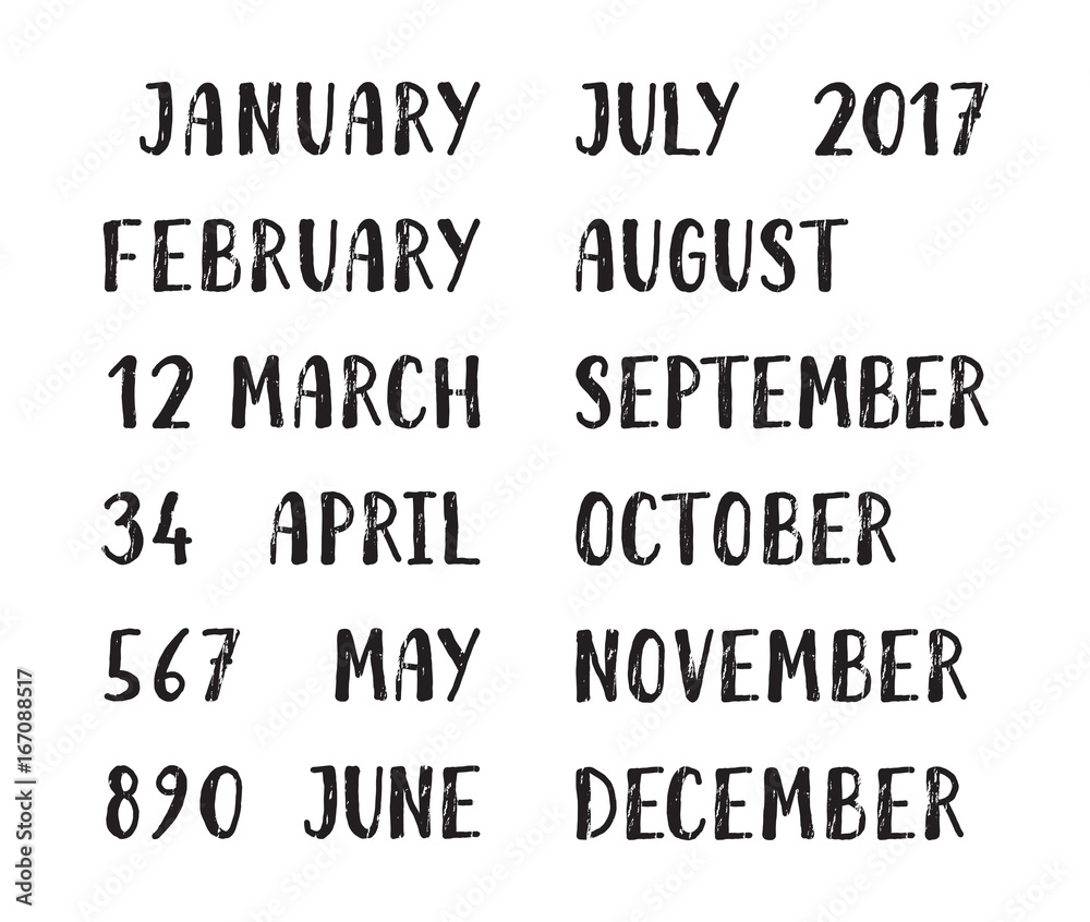 Month names and numbers Stock Vector | Adobe Stock