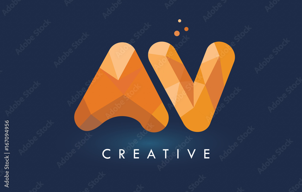 AV Letter With Origami Triangles Logo. Creative Yellow Orange Origami ...