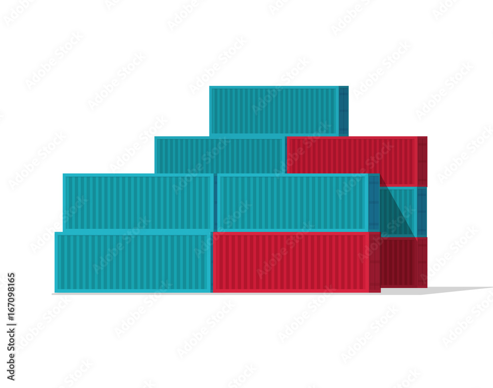 Shipping containers stack vector illustration, flat cartoon blue and ...