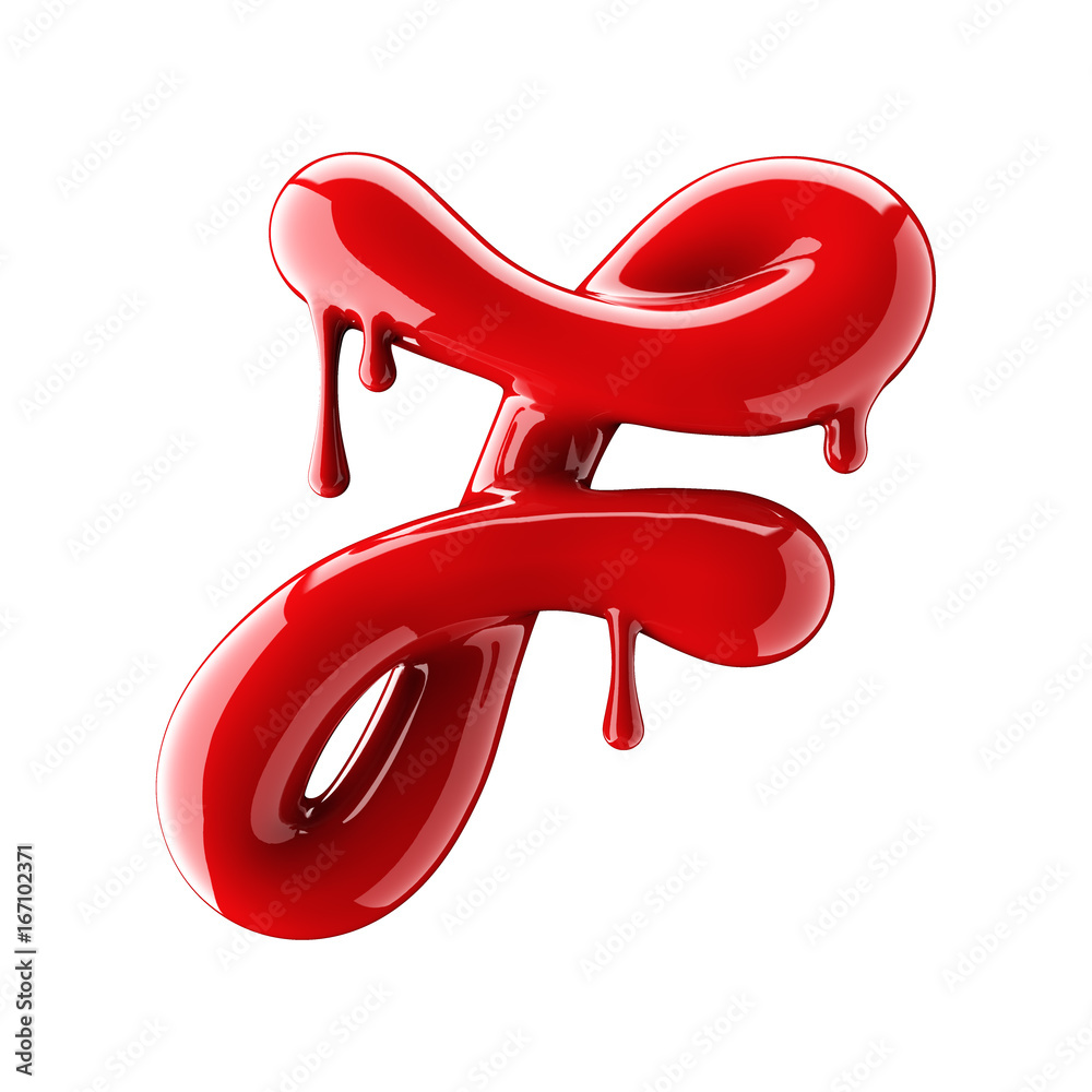 Leaky red alphabet isolated on white background. Handwritten cursive ...