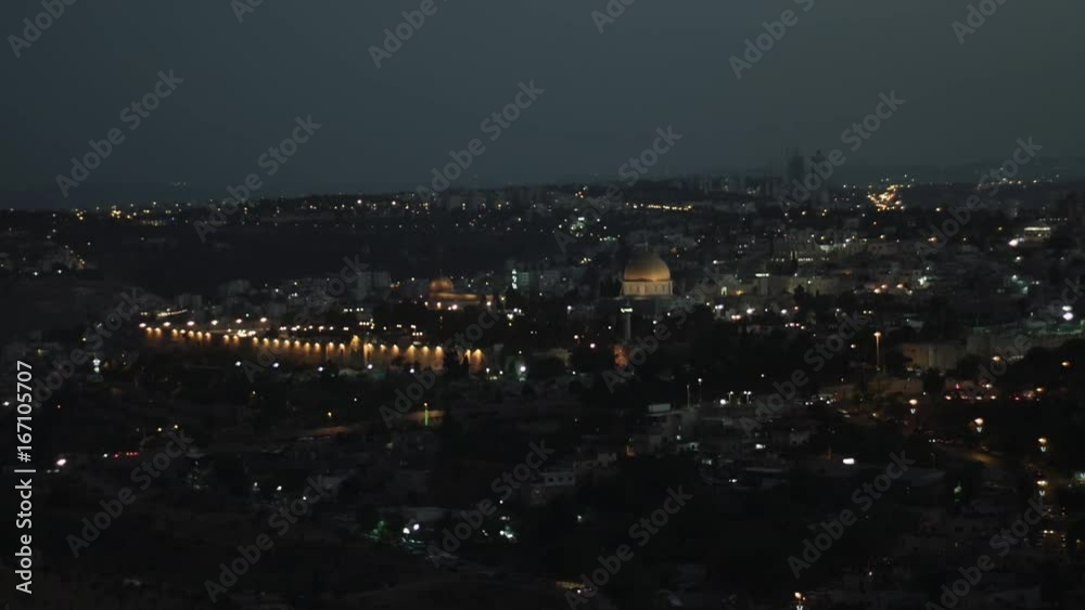 City lights over Jerusalem, Dome of the Rock and Al Aqsa mosque at ...