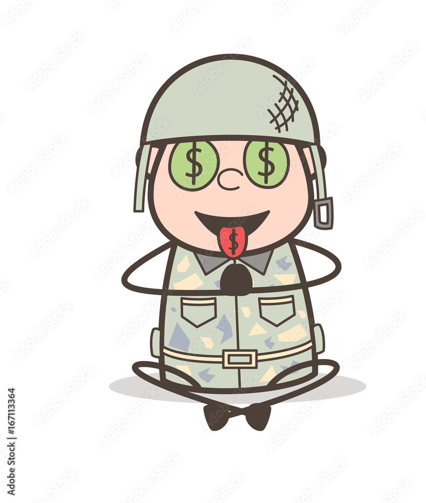 Cartoon Greedy Army Officer Expression for Money Vector Illustration ...