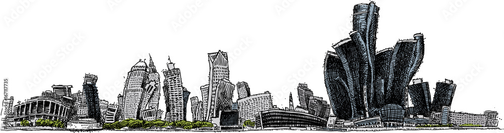 Cartoon skyline of the city of Detroit, Michigan, USA. Stock Vector ...