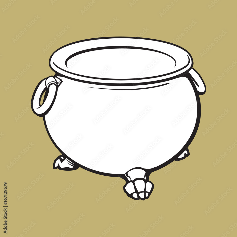 Halloween cauldron with boiling potion inside, sketch style vector ...