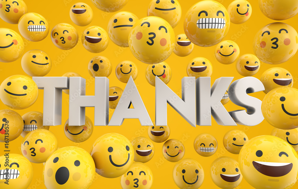 Set of emoji emoticon character faces with the word thanks, 3D ...