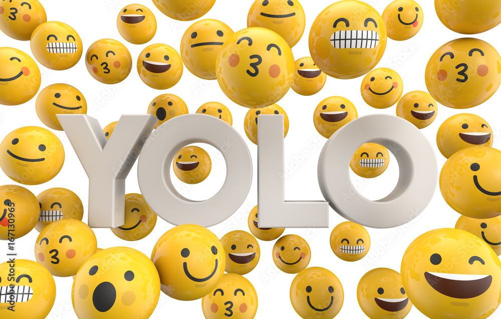 Set of emoji emoticon character faces with the word Yolo, 3D Rendering ...