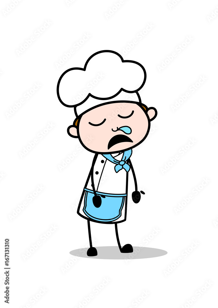 Cartoon Funny Chef Sleeping Face Vector Illustration Stock Vector ...