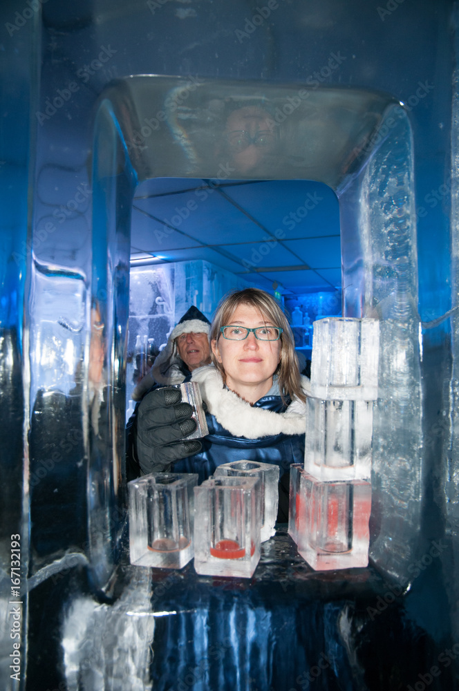 family drinks in an ice bar in Oslo Norway Stock Photo | Adobe Stock