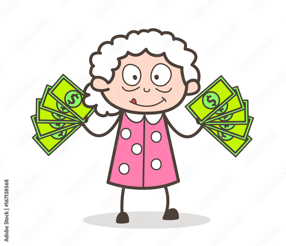 Cartoon Old Woman Showing Money Vector Illustration Stock Vector ...