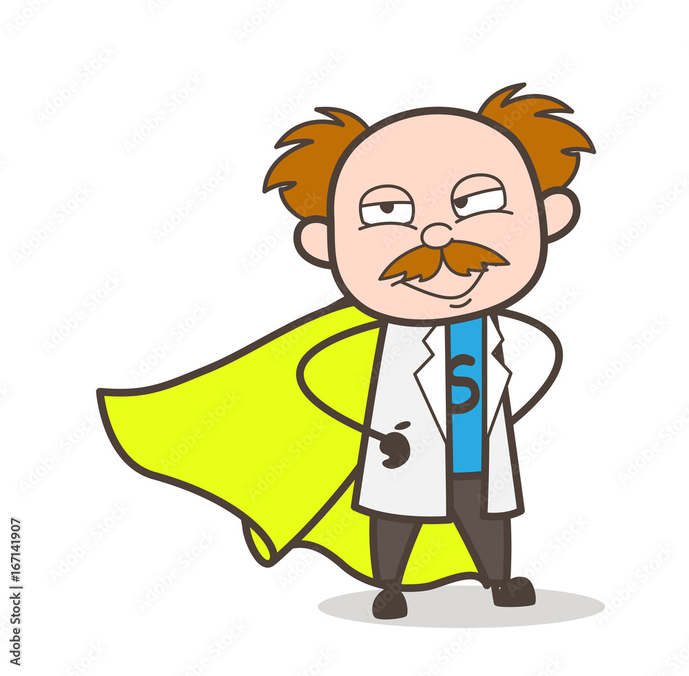 Cartoon Super Scientist Smiling Face Vector Illustration Stock Vector ...