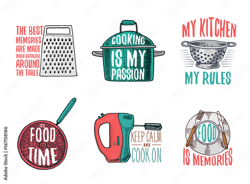 saucepan and grater, colander and frying pan, mixer and plate. Baking ...