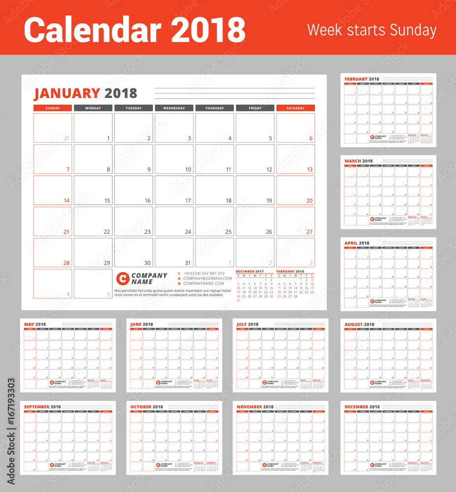 Calendar Planner Template for 2018 year. Business Planner Template ...