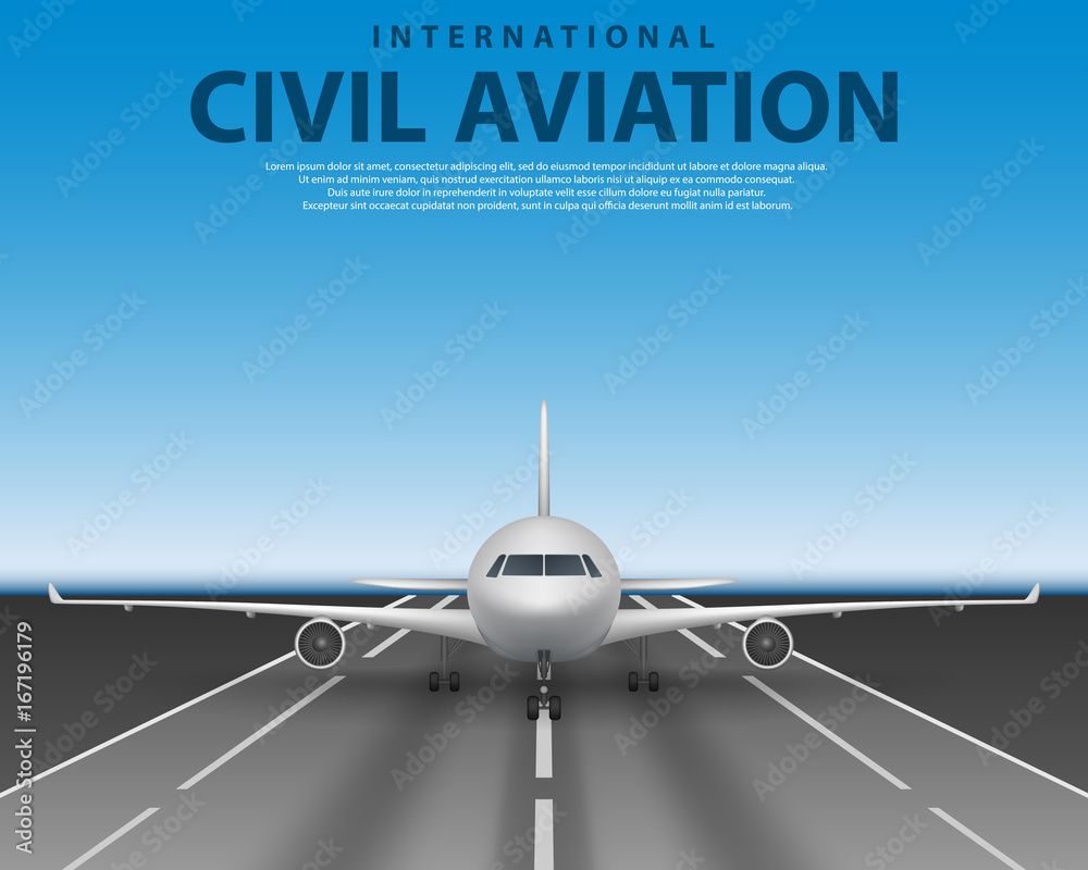 Civil passenger airliner jet on runway. Commercial realistic airplane ...